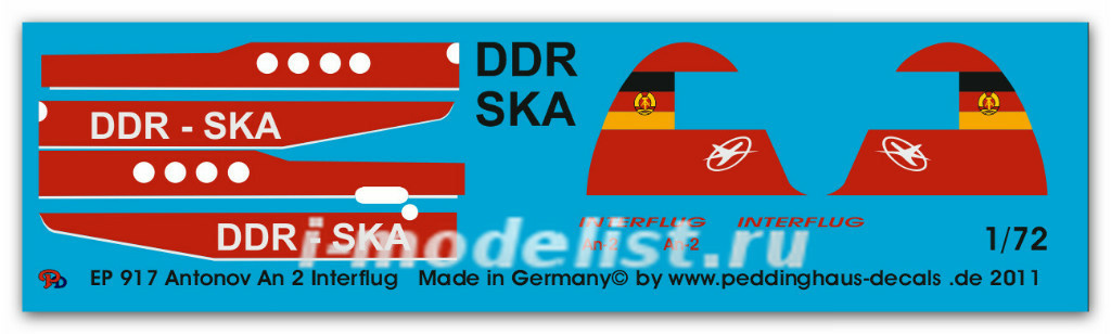 ep 917 Peddinghaus-decals 1/72 Декаль Antonov An-2 Interflug Version ...
