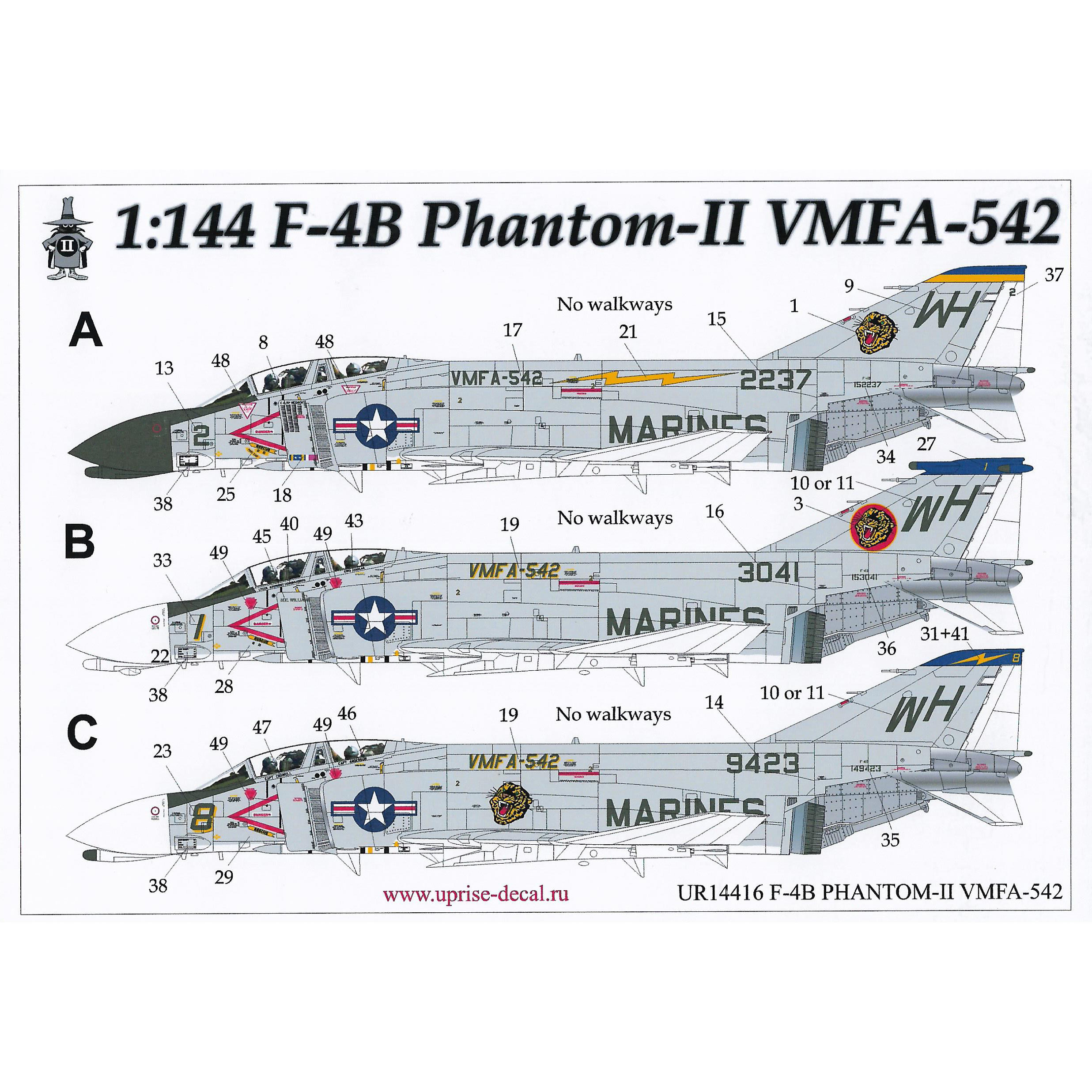UR14416 UpRise 1/144 Декали для F-4B Phantom-II VMFA-542, без тех. надписей :: Декали :: UpRise ...